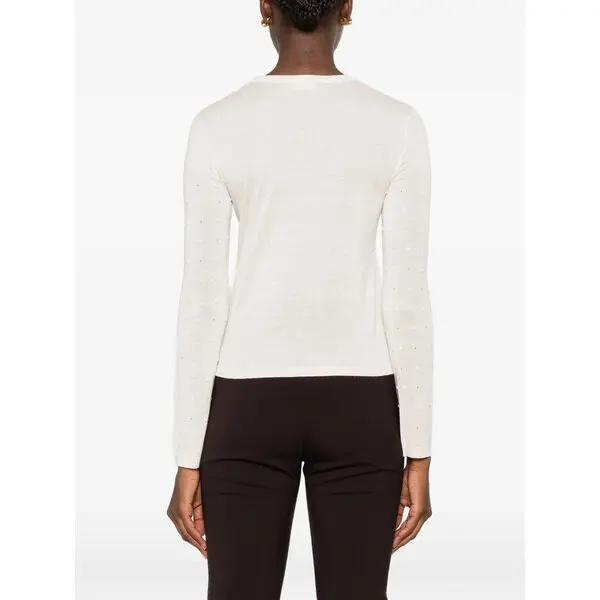 Max Mara Beige Polka-dot Crystal Embellished Long Sleeve Top