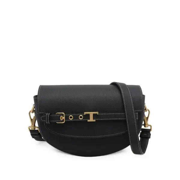 TOD'S Leather T Timeless Satchel Bag - Black