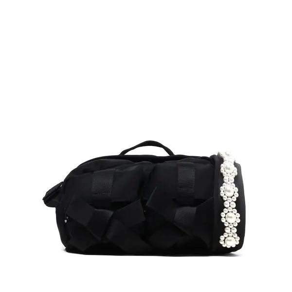 Simone Rocha Bow Detail Faux Pearl Embellished Satchel - Black