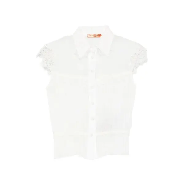ERMANO SCERVINO Ermanno Scervino Lace-trimmed Cotton Blend Blouse - White