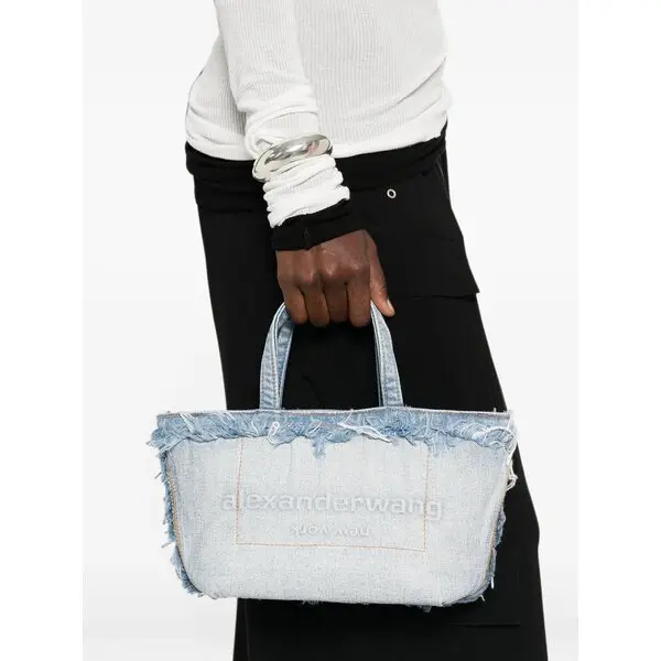 Alexander Wang Denim Tote Bag With Frayed Edges And Debossed Logo - Blue