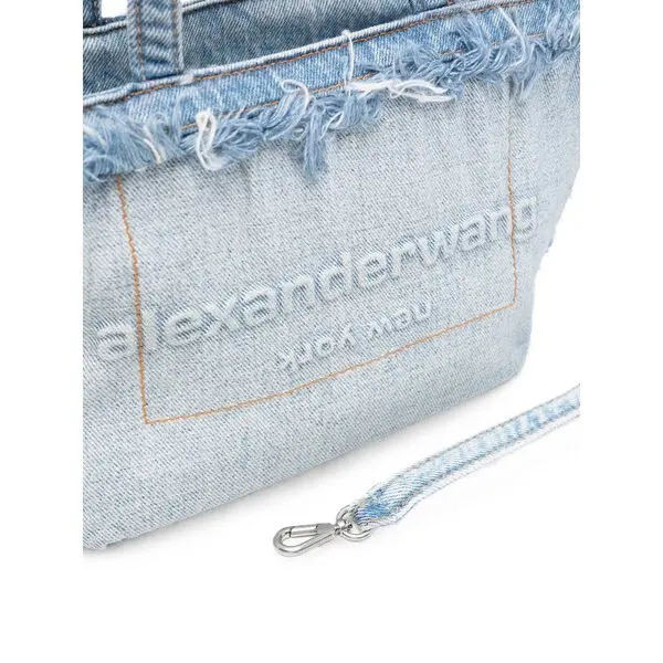 Alexander Wang Denim Tote Bag With Frayed Edges And Debossed Logo - Blue