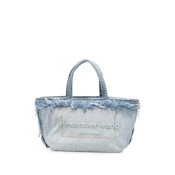 Alexander Wang Denim Tote Bag With Frayed Edges And Debossed Logo - Blue