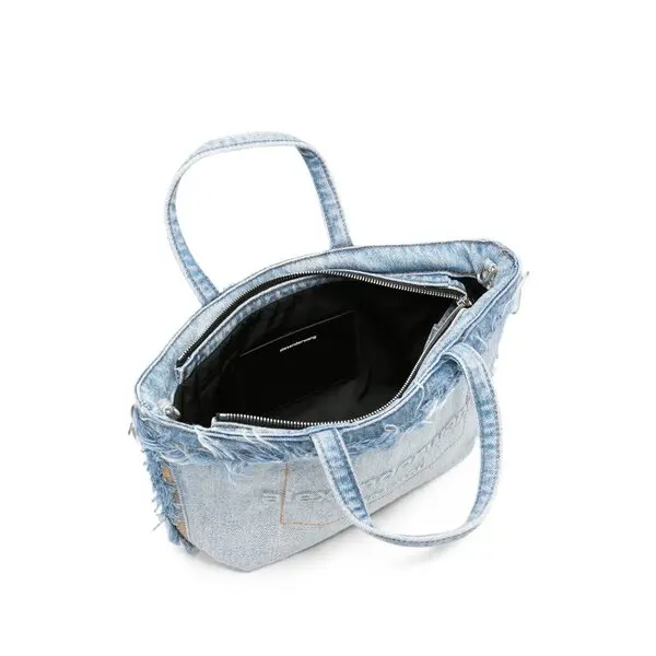 Alexander Wang Denim Tote Bag With Frayed Edges And Debossed Logo - Blue