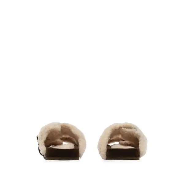 Burberry Embossed Check Shearling Lined Suede Sandals - Brown