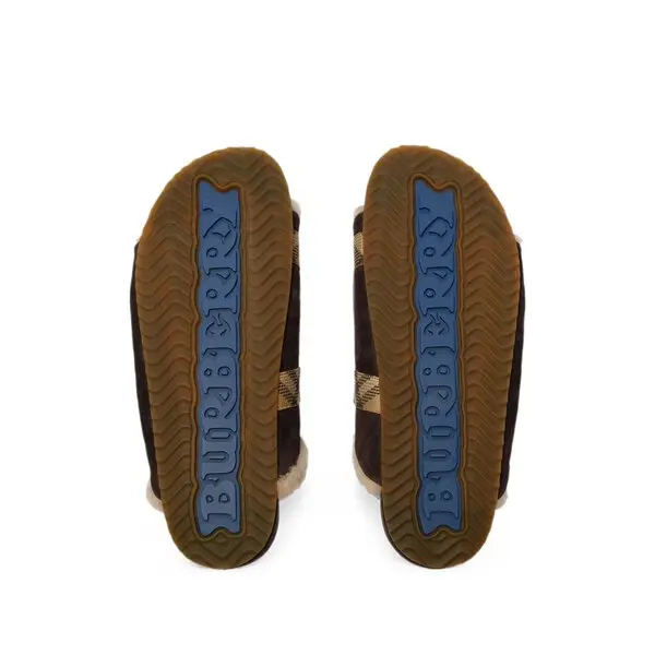 Burberry Embossed Check Shearling Lined Suede Sandals - Brown