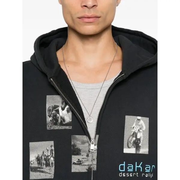 Rhude Cotton Zip-up Hoodie With Logo And Graphic Print