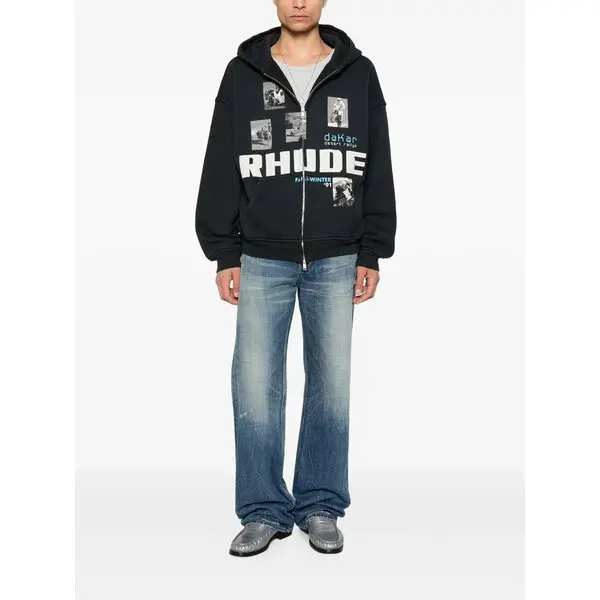 Rhude Cotton Zip-up Hoodie With Logo And Graphic Print