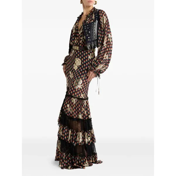 Etro And Multicolour Roses Motif Tiered Maxi Skirt