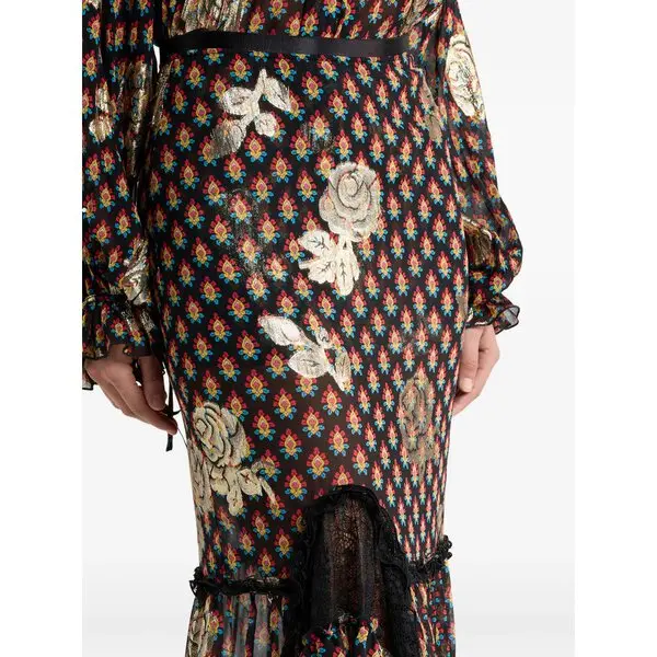 Etro And Multicolour Roses Motif Tiered Maxi Skirt