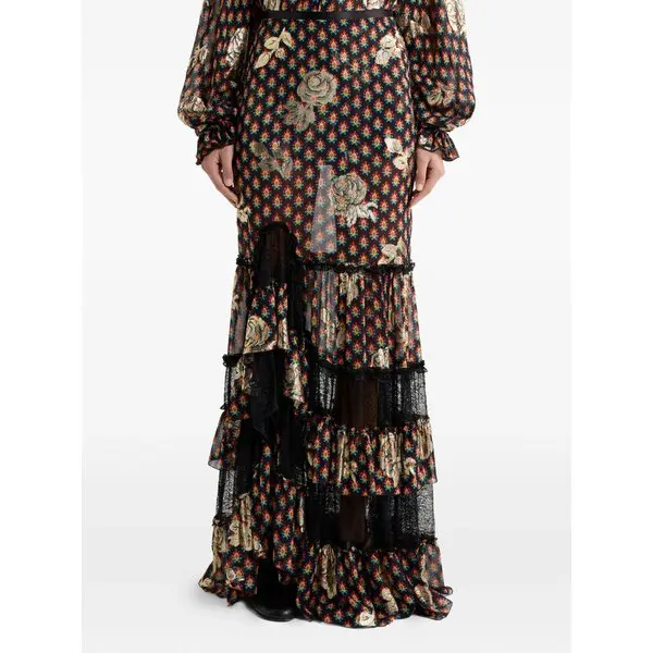 Etro And Multicolour Roses Motif Tiered Maxi Skirt