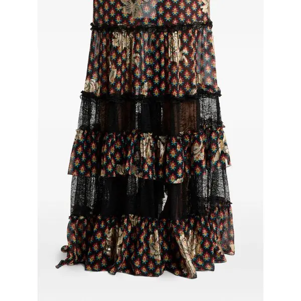 Etro And Multicolour Roses Motif Tiered Maxi Skirt