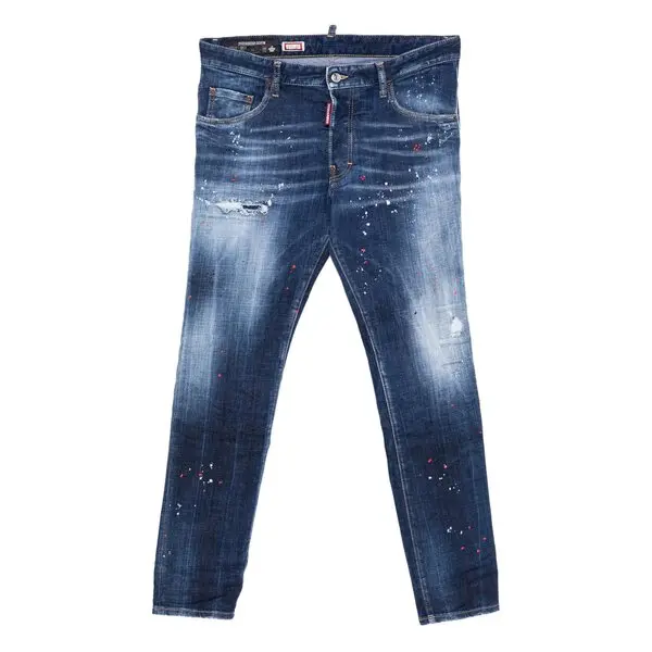 Dsquared2 Dark Denim Tapered Jeans With Paint Splatter Detail - Blue
