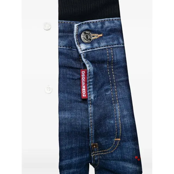 Dsquared2 Dark Denim Tapered Jeans With Paint Splatter Detail - Blue