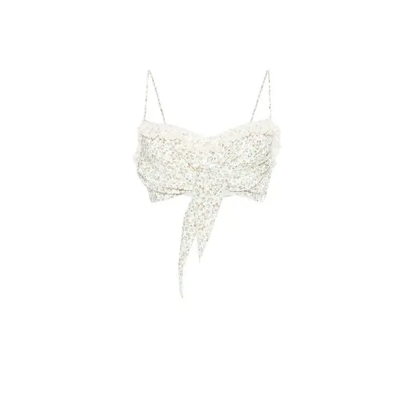 ERMANO SCERVINO Ermanno Scervino Floral Print Silk Blend Cropped Top - Cream