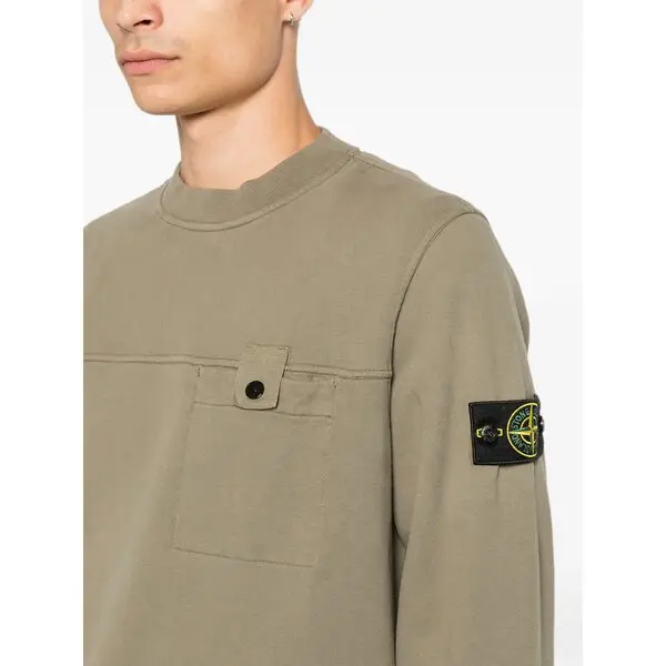 Stone Island Crew Neck Sweatshirt With Chest Pocket - Green