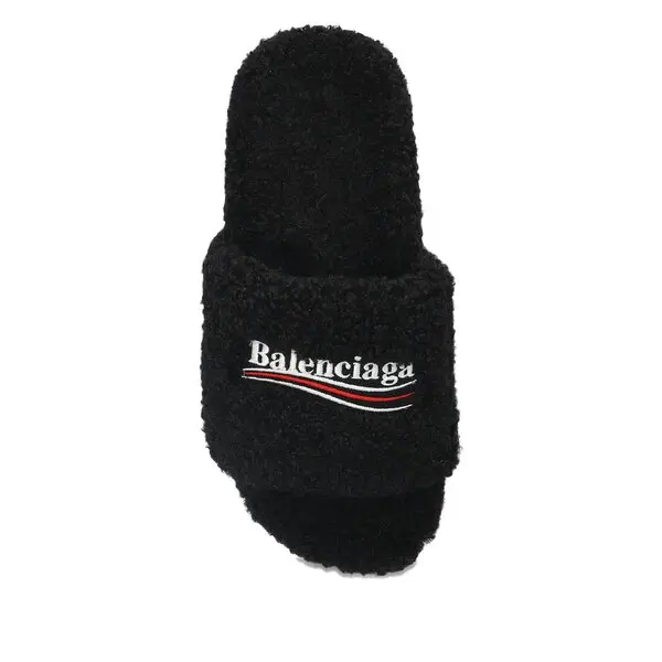 Balenciaga Embroidered Logo Textured Slip-on Slides - Black
