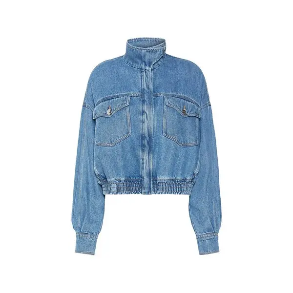 Sportmax Denim High Neck Zip Up Jacket - Blue
