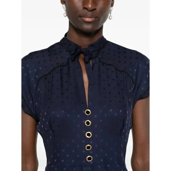 Alessandra Rich Navy Star Jacquard Dress