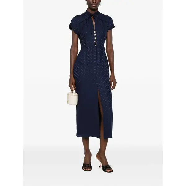Alessandra Rich Navy Star Jacquard Dress