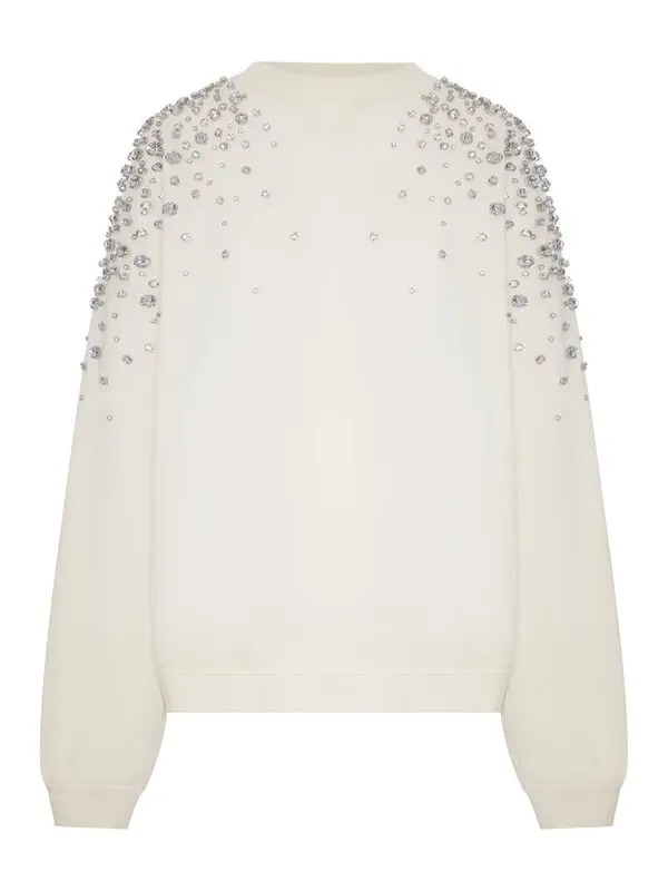 GOLDEN GOOSE Crew-neck Sweatshirt With Jeweled Appliqués - Cream