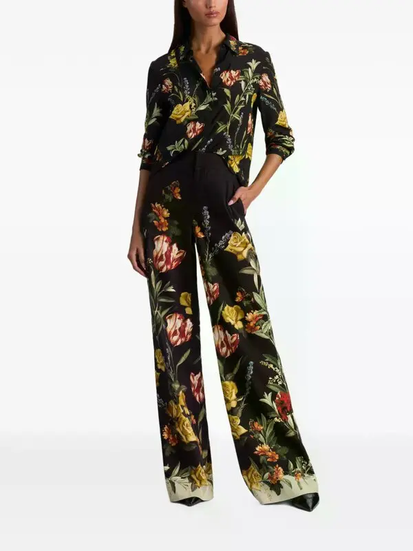 Alice + Olivia Dylan Floral Print Wide-leg Trousers