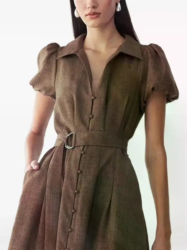 WILLA Eliza Belted Puff-sleeve Midi Dress
