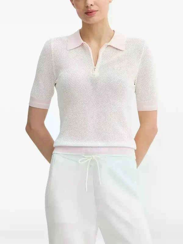 Guess Zip-fastening Mesh-knit Polo Shirt - White