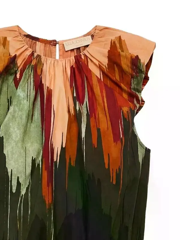 Ulla Johnson Gracie Abstract Print Ruffled Top - Green