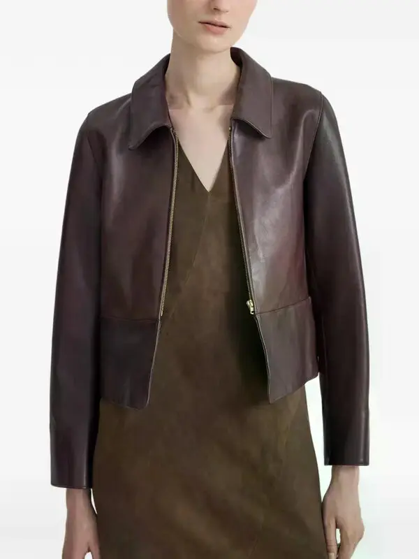 TAIGA TAKAHASHI Zip-up Leather Jacket - Brown