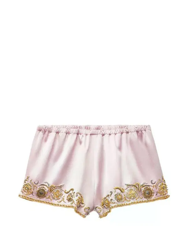 Versace Embroidered Silk Sady Satin Shorts - Pink