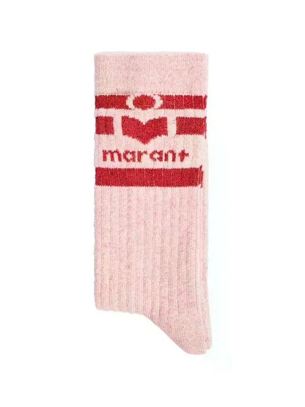 Isabel Marant Étoile Logo-intarsia Ribbed-knit Socks - Pink