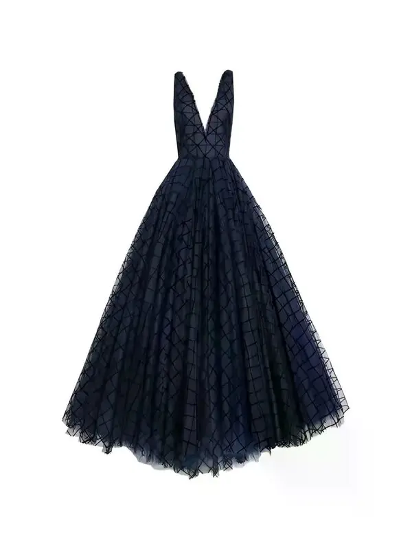 Oscar De La Renta Flocked Checked Gown
