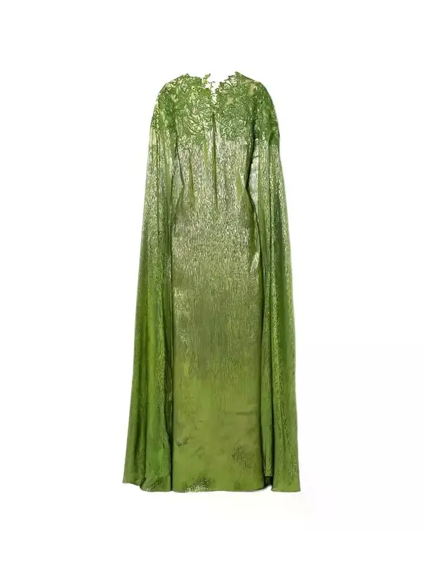 Oscar De La Renta Embellished Cape-effect Gown - Green