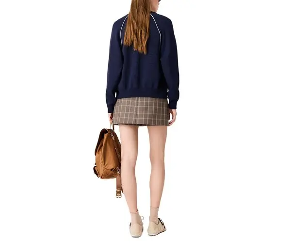 Maje Contrast Trim Zippered Cardigan