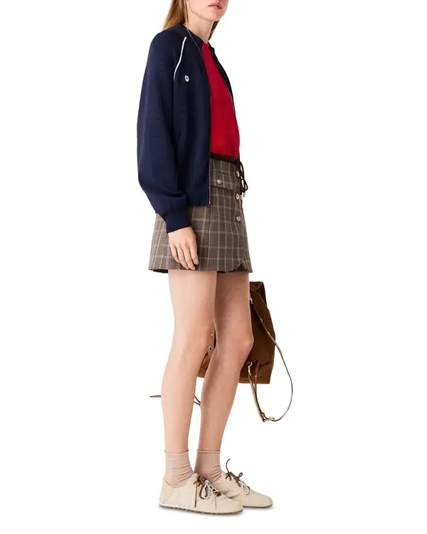 Maje Contrast Trim Zippered Cardigan