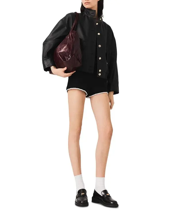 Maje Leather Funnel Neck Jacket