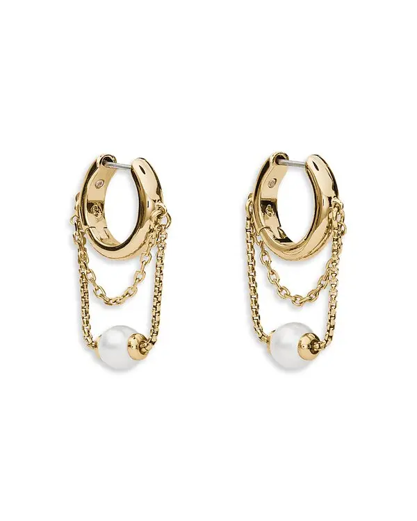 Kate Spade New York Chain Reaction Imitation Pearl & Chain Huggie Hoop Earrings - Cream