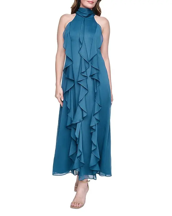 Eliza J Halter Cascade Ruffle Midi Dress - Teal