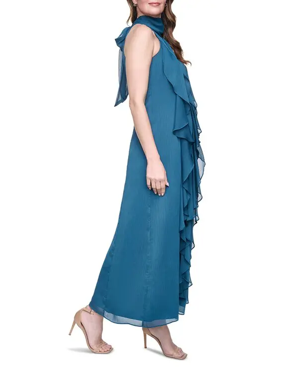 Eliza J Halter Cascade Ruffle Midi Dress - Teal