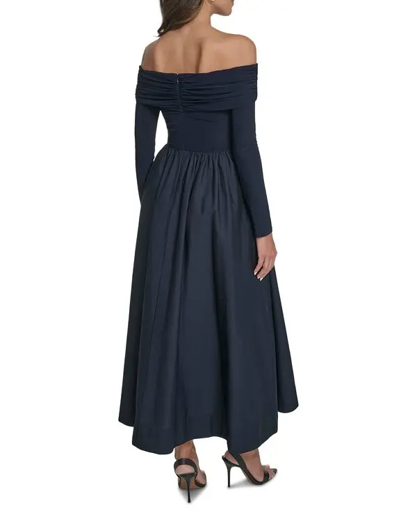 Eliza J Off-the-shoulder Gathered Midi Dress