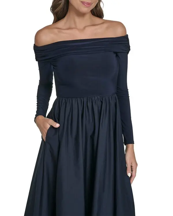 Eliza J Off-the-shoulder Gathered Midi Dress