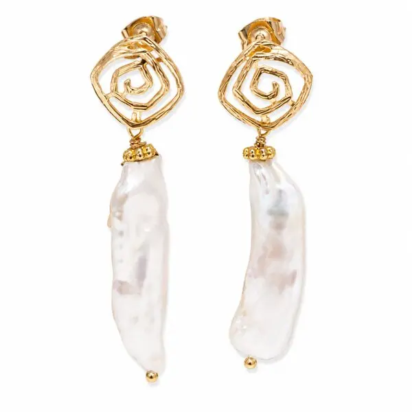 Way To Chic Elongated Baroque Pearl And Gold-plated Stud Earrings - White