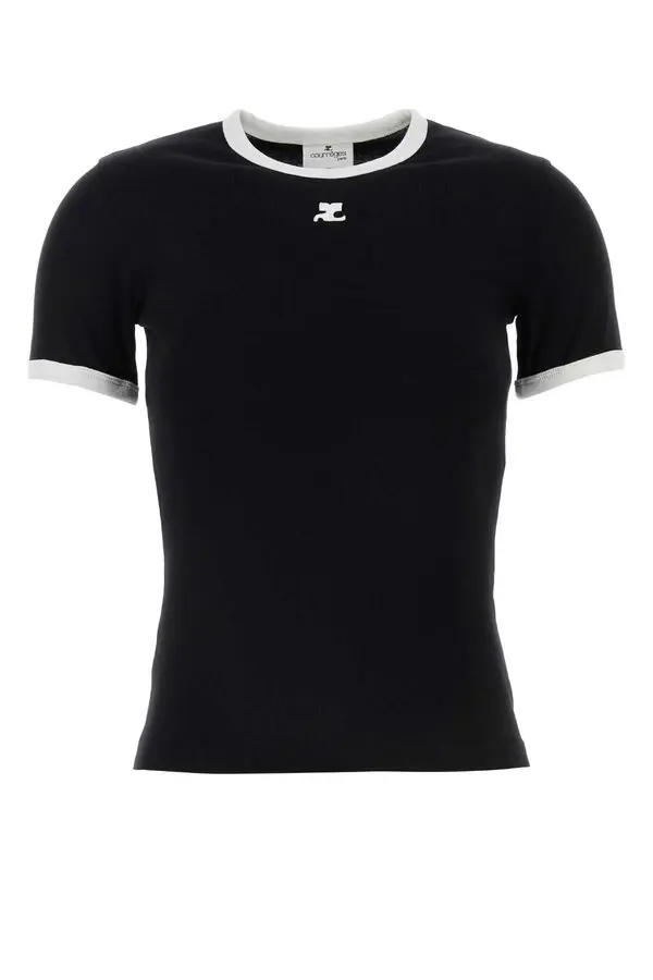 COURREGES Cotton T-shirt With Contrast Trim - Black