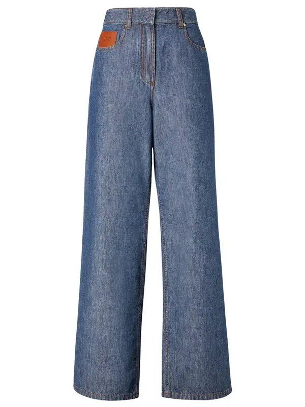 Fendi High-waist Palazzo Jeans With Leather Watch Pocket - Navy
