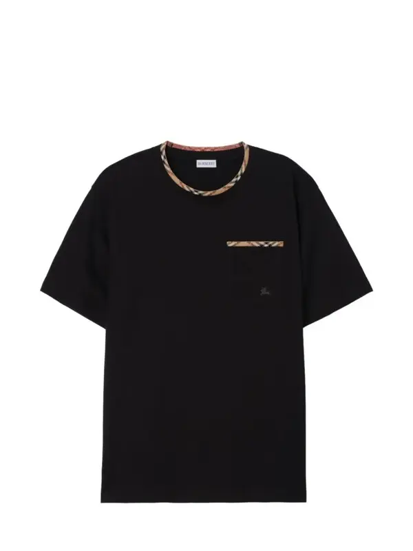 Burberry Cotton Logo T-shirt With Checkered Trim And Chest Pocket - Black