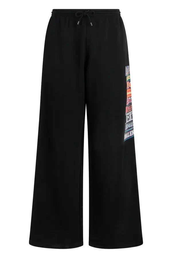 Balenciaga Cotton Drawstring Pants With Side Print - Black
