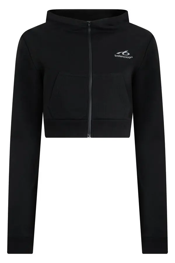 Balenciaga Cropped Zip Hoodie With Hood - Black