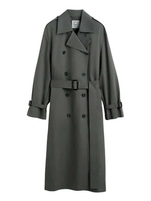 TOTEME Organic Cotton Blend Trench Coat With Belt - Grey