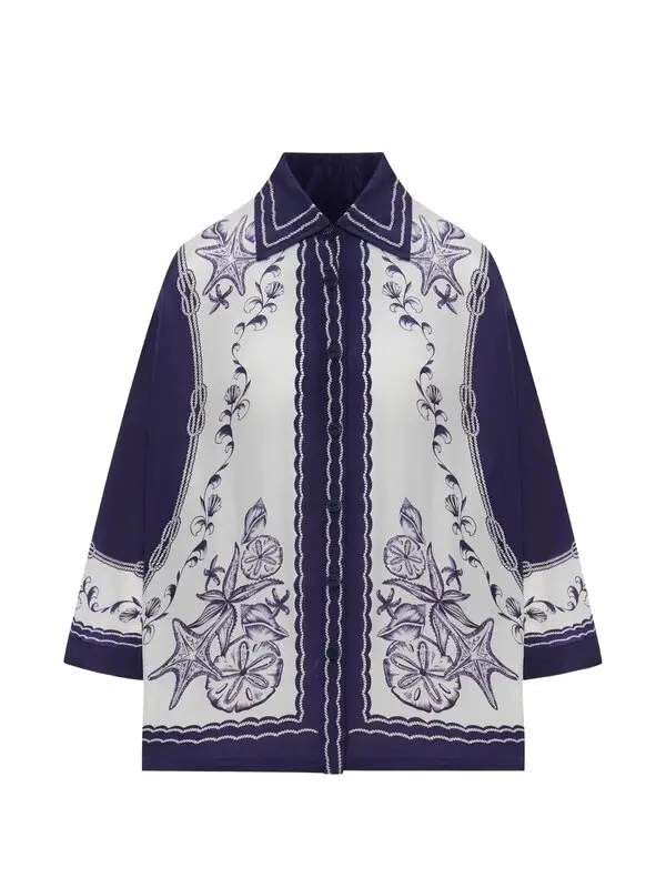 Farm Rio All-over Print Button-up Shirt With Wide Sleeves - Bianco